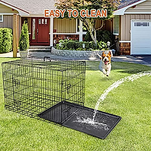30/36/42Inches Double Door Dog Crate Folding Metal Wire Dog Kennel Cage with Tray for Small/Medium/Large Dogs Indoor Outdoor Travel Use