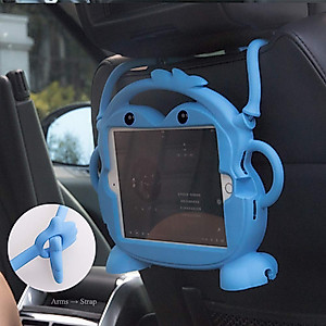 Kids Case for Samsung Galaxy Tab A/3/3 Lite/4 7.0 inch Tablet - CHINFAI [Double-Faced Monkey Series] Shock Proof Silicone Handle Stand Protective Cover for Samsung 7" Tablet (Blue)