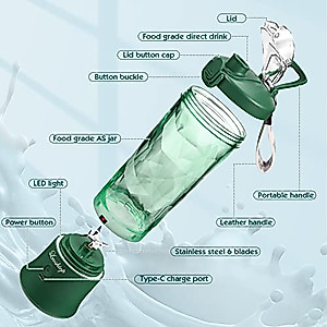 Portable Blender,22 Oz Mini Blender for Shakes and Smoothies,Personal Blender with Rechargeable USB,Fruit,Smoothie,Baby Food Mixing Machine Blender With 6 Blades ,for Home,Kitchen,Travel ,Sports (green)