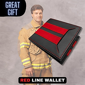 AGENT GEAR USA Thin Red Line Firefighter Wallet - First Responder Leather Bifold Wallet