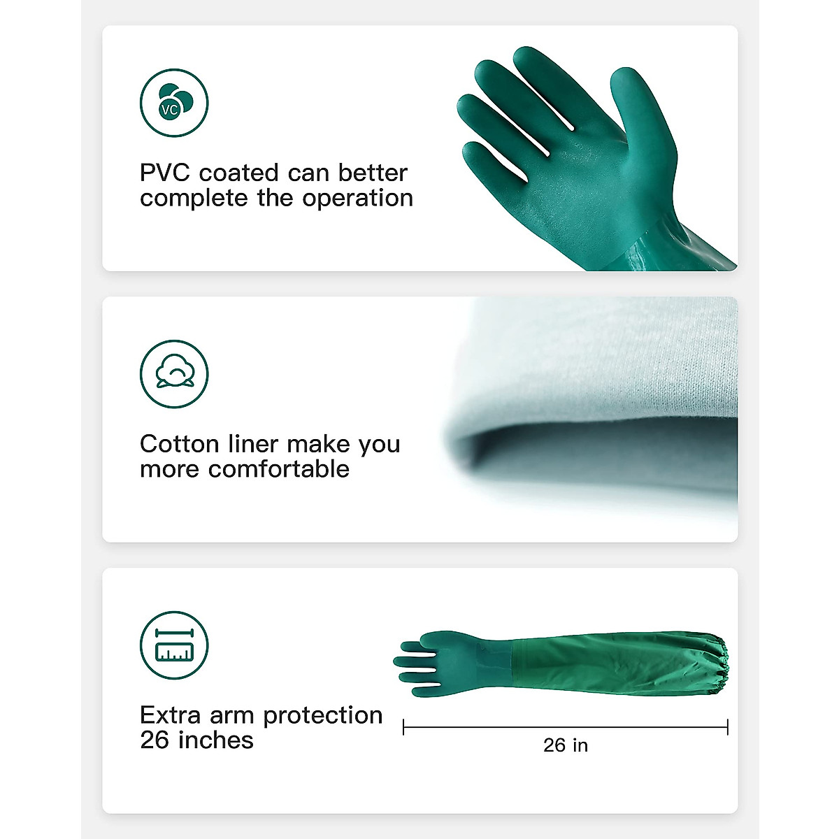 PACIFIC PPE 26" Rubber Gloves, Chemical Resistant Gloves PVC Reusable, Heavy Duty Waterproof Gloves with Cotton Liner, Anti-skid, Acid-alkali and Oil, X Large