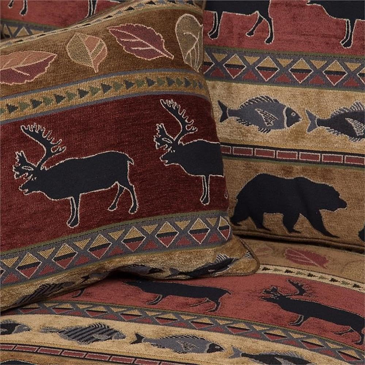 Hawthorne Collections 20.5" Farmhouse Leather Wildlife Pattern Sofa in Brown