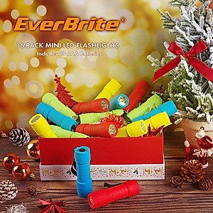 EverBrite 16-Pack Mini LED Flashlight Set - Assorted 4 Colors, 48 AAA Batteries Included, for Hurricane Supplies Party Favors, Kids Gift, Camping, Hiking etc