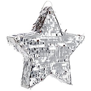 Silver Foil Star Pinata for Kids Birthday, Twinkle Twinkle Little Star Gender Reveal Party Decorations (Small, 13 x 13 x 3 In)