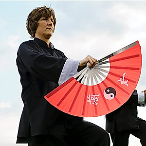 Gadpiparty Handheld Fan Handheld Fan Hand Fan Folding Fan Chinese Kung Fu Fan Cloth Fan Rave Fan Performance Fan Festival Fan Craft Fan Dance Fan for Men Women Red Hand Held Fan Hand Held Fan