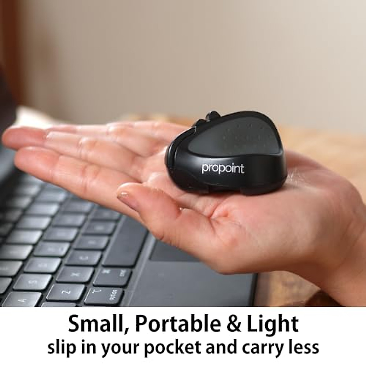 Swiftpoint ProPoint Wireless Ergonomic Mouse, Powerpoint Presentation Clicker & Laser Pointer, Bluetooth Rechargeable for Laptops & iPads, Portable Mini Travel Design (Black)