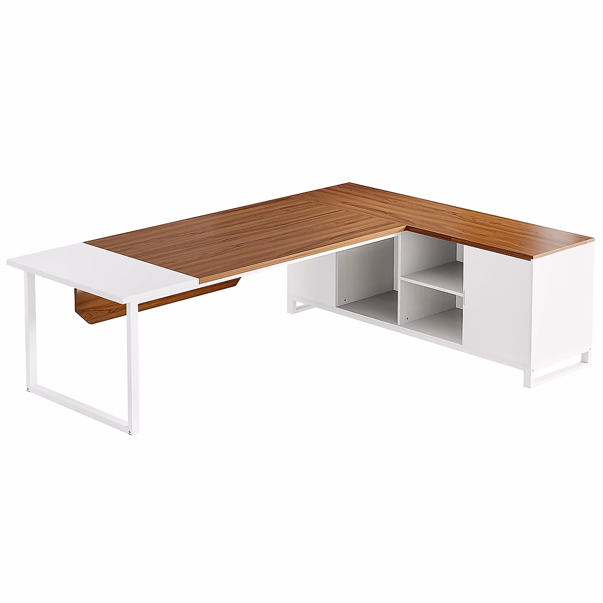 Tribesigns 70.8" Executive Desk with 55" File Cabinet, Modern L Shaped Computer Desk with Storage Shelves and Cabinet, Large L Shaped Executive Desk for Home Office, Walnut & White