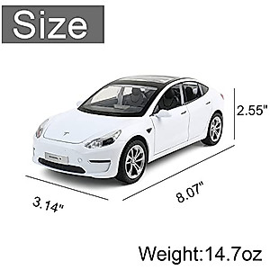 1:24 Scale Tesla Model 3 Alloy Car Model Diecast Toy Vehicles for Kids, Tesla car Model，Pull Back Alloy Car with Lights and Music,Gifts for Boys and Girls.