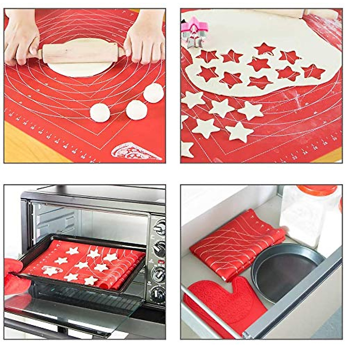 Webake Extra Large Silicone Pastry Baking Mat for Dough Rolling with Measurements 26 x 18 Inch, Non-Slip Cookie Pizza Pie Mat, Baking Sheet Liner Countertop Protector (Red)
