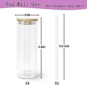 sweet grain Snow Globe Tumbler, 4 Pack 25 oz Sublimation Glass Cups for Glitter Snow Globe Cups, Double Wall Glass Tumbler for Iced Coffee, Juice, Soda, Drinks