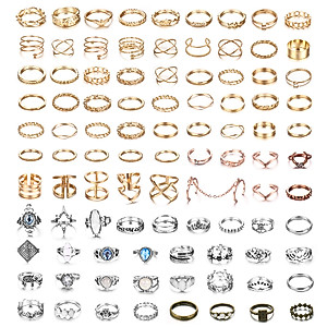 JOERICA 95PCS Knuckle Rings for Women Stackable Rings Boho Vintage Midi Joint Nail Finger Rings Set