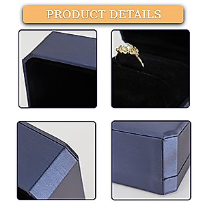 Ring Box for Wedding Ceremony Leather Jewelry Box Engagement Wedding Card Box, Jewelry Organizer Box Engagement Ring Holder Jewelry Gift Box Jewelry Storage Case(Steel-Blue)