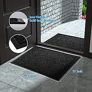 Yimobra Durable Front Door Mats, Heavy Duty Water Absorbent Mud Resistant Easy Clean Entry Outdoor Indoor Rugs,Non Slip Backing, Exterior Mats for Outside Patio Porch Farmhouse, 29.5 x 17, Black