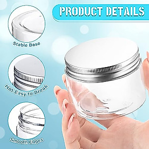 Dandat 80 Pcs 4 oz Clear Plastic Jars Containers Refillable Plastic Slime Storage Containers with Screw Round Plastic Jars with Lids Empty Food Jars Canisters for Kitchen Household Storage, Silver