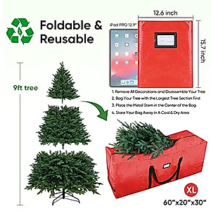 BALEINE 9 ft Christmas Tree Storage Bag, Heavy Duty Extra Large Artificial Christmas Tree Bag with Reinforced Handles and Dual Zippers Wide Opening (Red, 9 ft)