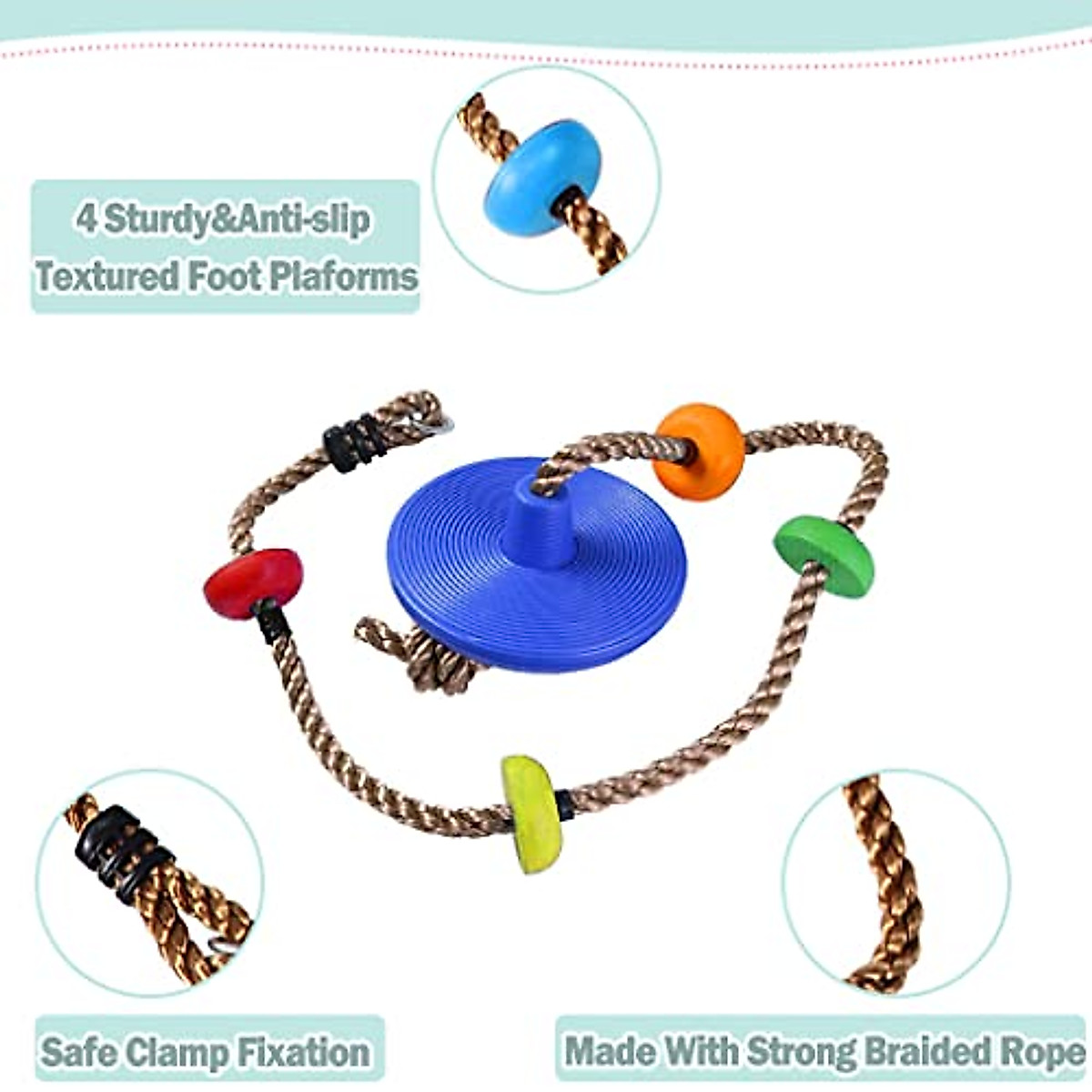 IFOYO Climbing Rope Swing for Trees, Heavy Duty Plastic Disc Swing Seat for Kids and Adults Outdoor Tree Backyard Playground Swing, Blue