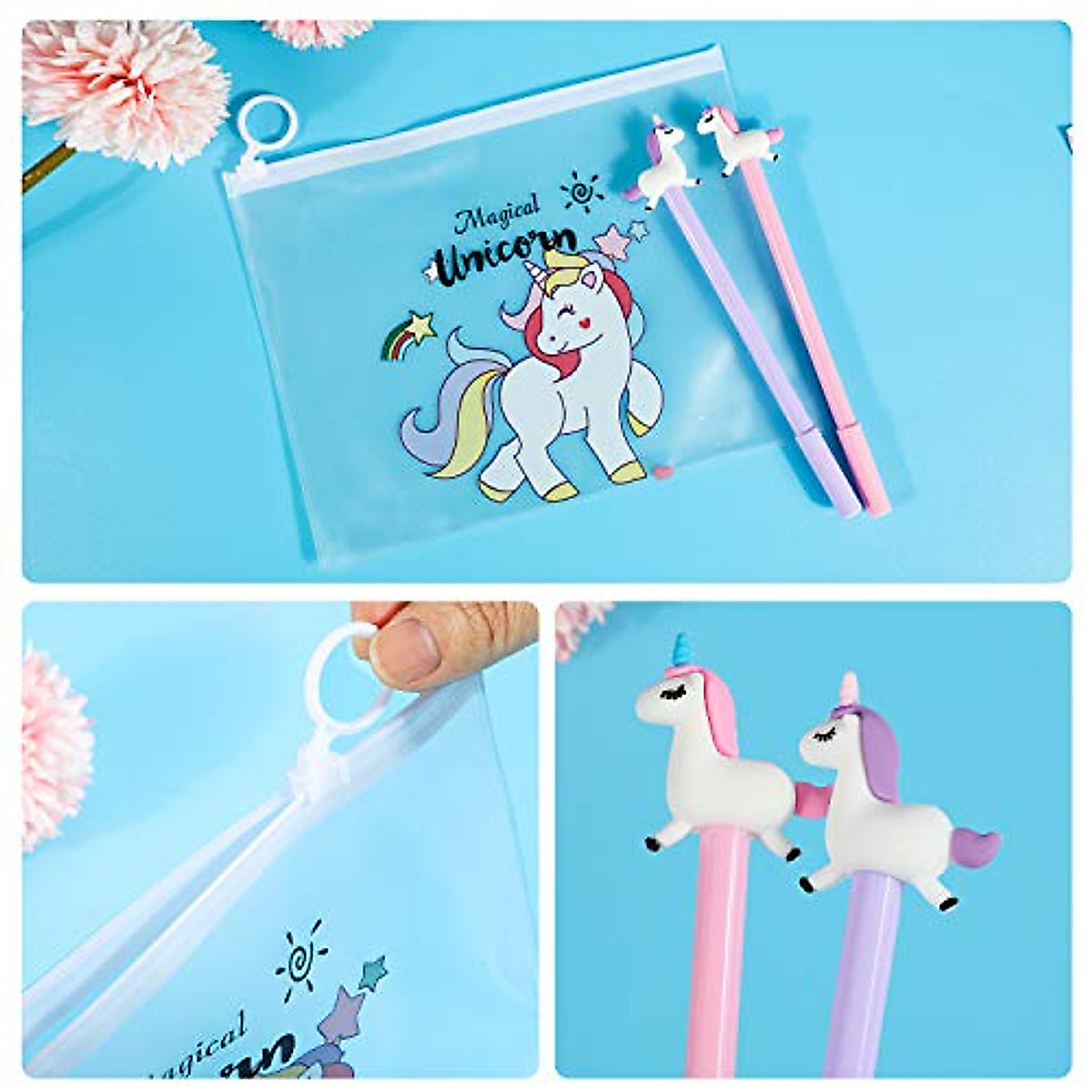 HIFOT Unicorn Stationery Set Kawaii Stationery Set for Girls, Clear Unicorn Pencil Case Unicorn Diary Journal Notebook Unicorn Gel Pens Ballpoint Pen Stickers Gifts for Students School Supplies