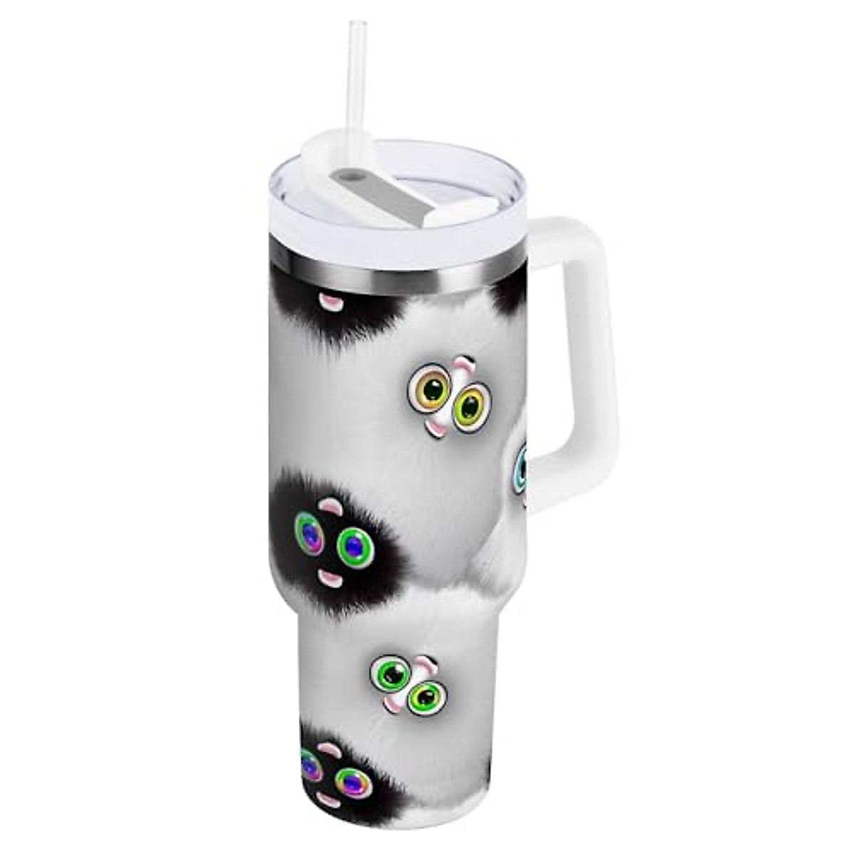 RPLIFE Cute Fun Vivid Black White Creatures 40 Oz Tumbler with Handle, 30 Oz Tumbler with Handle, Travel Coffee Tumbler