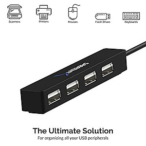 SABRENT 4 Port Portable USB 2.0 Hub (9.5" Cable) for Ultra Book, MacBook Air, Windows 8 Tablet PC (HB-MCRM)