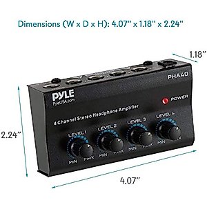 PYLE-PRO 4-Channel Portable Stereo Headphone Amplifier-Professional Multi-Channel Mini Earphone Splitter Amp w/4 ¼” Balanced TRS Headphones Output Jack and 1/4' TRS Audio Input For Sound Mixer-PHA40.