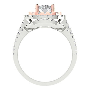 Clara Pucci 2ct Round Cut Halo Solitaire Created White Sapphire Engagement Promise Bridal Ring Band set 14k White Rose Gold 8.5