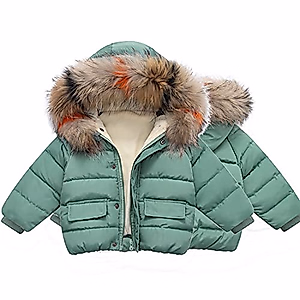 FunnyPaja Baby Toddler Boys Girls Winter Warm Coats Hooded Windproof Jacket Snowsuit Outerwear Fur Hoodies Light Green 12-18 Months