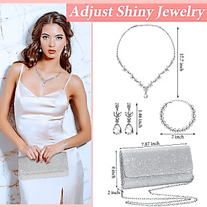Tiamon 4 Pcs Women Rhinestone Jewelry Set Silver Accessories for Evening Wedding Party Christmas Gift(Noble Style)
