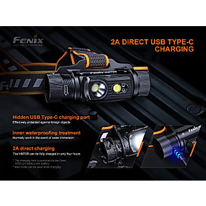 Fenix HM70R 1600 Lumen USB-C Rechargeable Headlamp with 2 ARB-L21-5000, White, High CRI and Red Beams & LumenTac Organizer