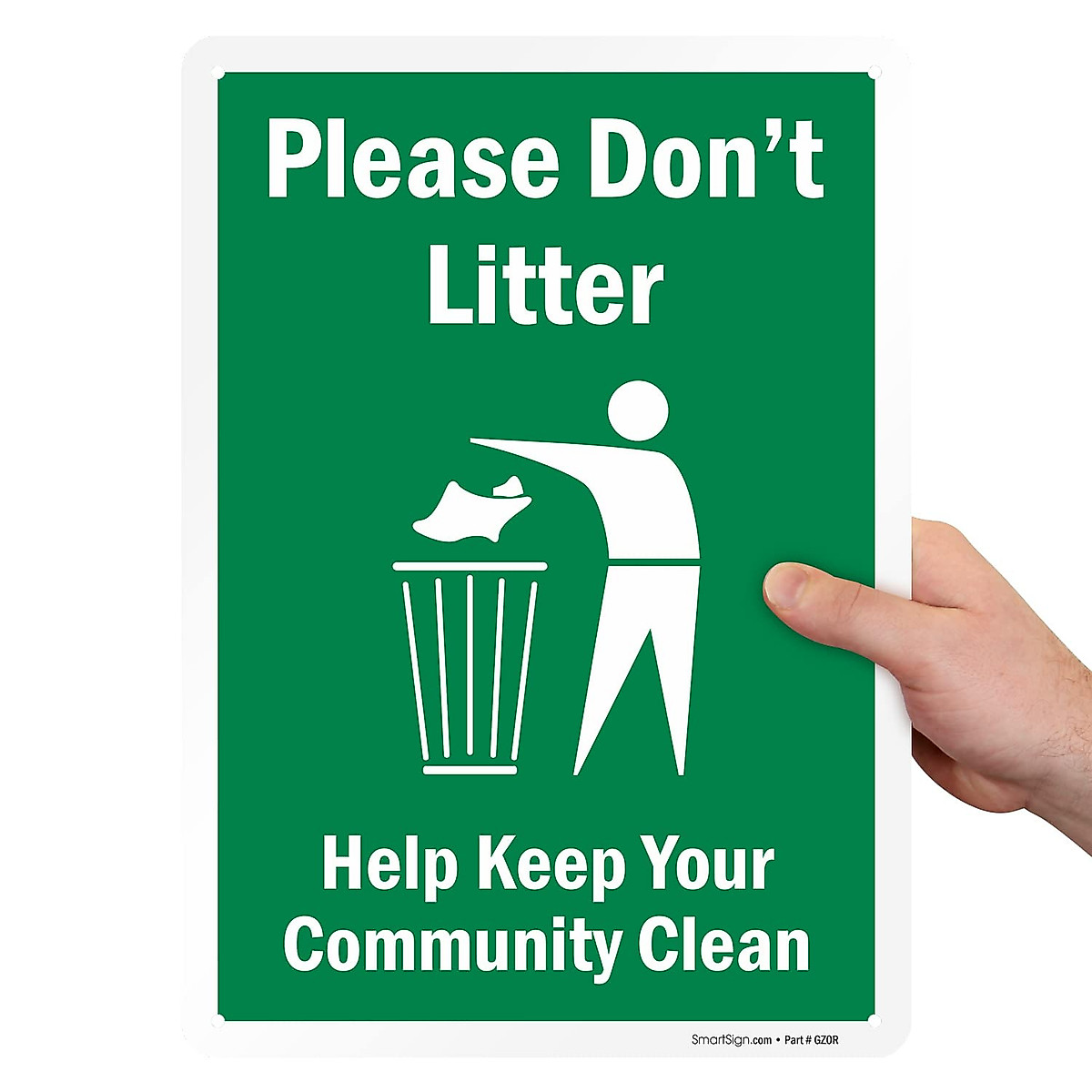 SmartSign 14 x 10 inch “Please Don't Litter - Help Keep Your Community Clean” Metal Sign, 40 mil Laminated Rustproof Aluminum, White and Green, Made in USA