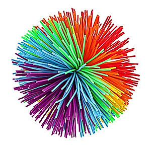 5 Pieces Monkey Stringy Balls Sensory Fidget Stringy Balls Soft Rainbow Pom Bouncy Stress Balls with Storage Bag, Multicolor (2.75 Inch 5 Pieces)