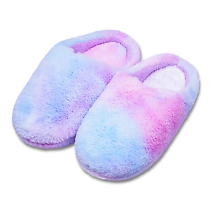 EDCYF Girl's Plush House Slippers Comfy Faux Fur Non-Slip Rubber Sole House Shoes for Kids Bedroom Indoor Outdoor Warm Shoes
