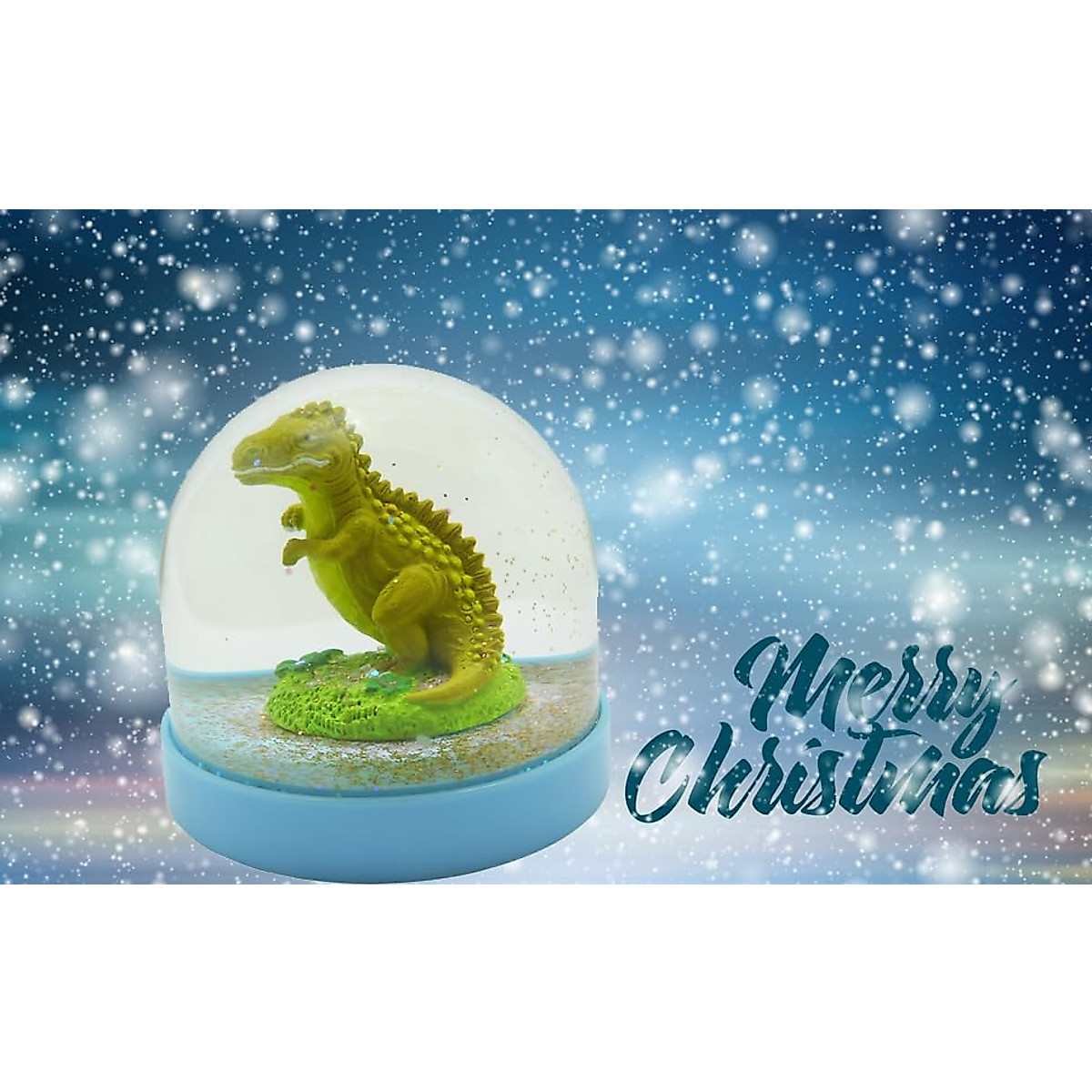 Lightahead Mini Dinosaur Snow Globe Inside Blue Base,Table Top Decorations Christmas,Birthday Gifts