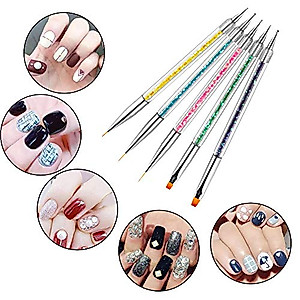 iFwevs Nail Art Brushes,5pcs Double Ended Brush & Dotting Tool Kit,Including Nail Liner Brush and Nail Dotting Pens for Nail Art Nail Salon
