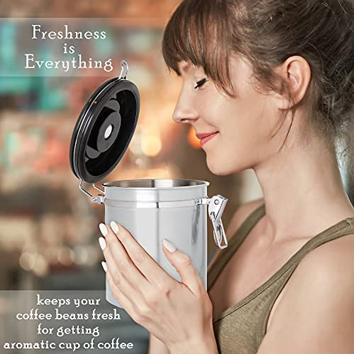 Mixpresso 16Oz Coffee Canister, Stainless Steel Airtight Coffee Container, Ground Coffee Bean Storage with Date Tracker, Vacuum Sealed Espresso Airtight Container, Coffee Jar, Sugar Container