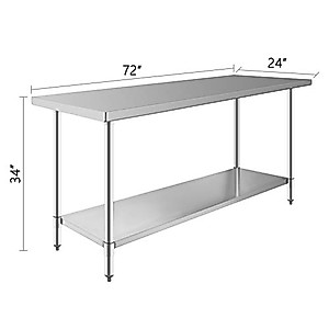 Cuilvu Stainless Steel Table 72" x 24" Commercial Work Table Outdoor Food Table Kitchen Table BBQ Prep Table for Garage, Restaurant,Hotel,Home, Warehouse, and Kitchen Silver