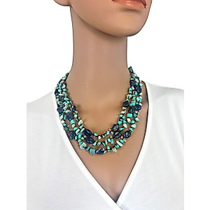 MGR MY GEMS ROCK! Beaded Sodalite Mix Stone Endless Infinity Long or Multi layered Boho Statement Necklace, 60" Long.