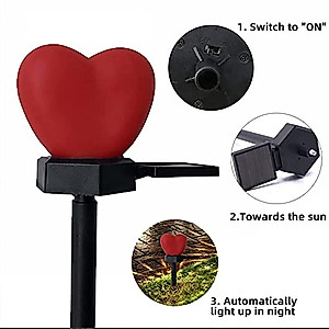 2 Pieces Solar Garden Stake Lights,Romantic Heart Shape Outdoor Garden Lights,Waterproof Landscape Lawn Lighting for Garden Lawn Path Yard Patio Driveway Pathway Walkway Balcony Decoration Red