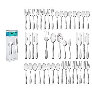 Radley & Stowe 60-Piece Flatware Durable Stainless Steel Silverware + 5-Piece Serving Set Bundle (Service for 12)