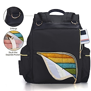 VS VOGSHOW Diaper Bag Backpack, Multifunction Baby Bag Backpack, Modern Baby Diaper Backpack, Stylish Maternity Nappy Bag, Black