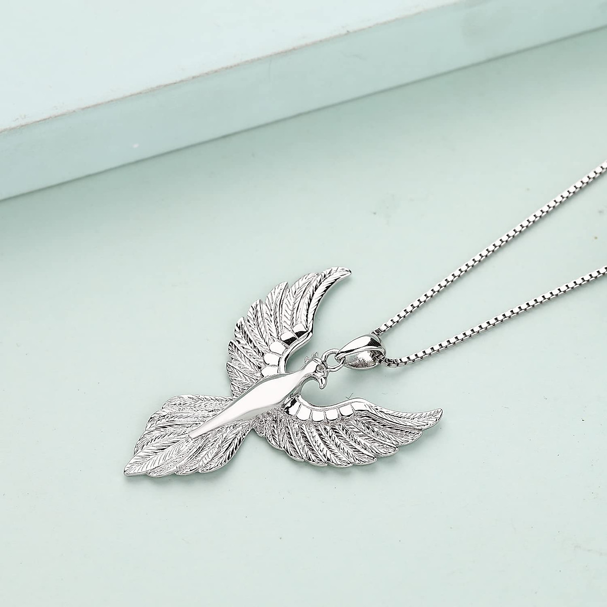 LQXY 925 Sterling Silver Phoenix Necklace, Rise From the Ashes Firebird Pendant Necklace for Women