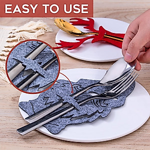 Christmas Cutlery Decoration, 12PCS Christmas Cutlery Bag Silverware Tableware Holder Knife Fork Bag Pouch Decor for Home Dinner Table, Festival Holiday Party, Christmas Tree Decoration (Elk-red)