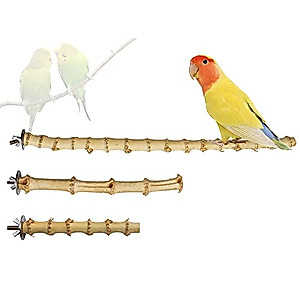 3 Pack Bird Perch Stand, Natural Bamboo Parrot Paw Grinding Toys, Bird Cage Accessories, Bird Paw Grinding for Small Birds Parrots Parakeets Cockatiels Conures Finches Love Birds