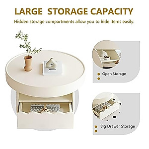 QEZEOM Small Round Coffee Table, Modern Living Room Low Coffee Table with Storage, Unique Center Table Suitable for Small Spaces, Scandinavian Style End Table, Farmhouse Night Stands, White
