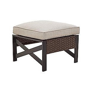 LOKATSE HOME Outdoor Metal Ottoman Patio Rattan Furniture Wicker Footstool Seat with Cushion, Brown