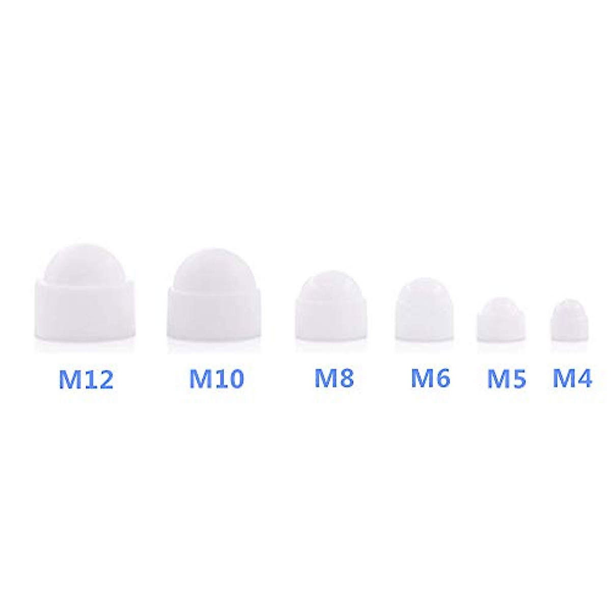 Guard4U 170Pcs 6-Sizes White Bolt Covers Screw Caps Assortment Kit,M4 M5 M6 M8 M10 M12 Plastic Acorn Dome Protection Caps for Protecting Hexagon Shaped Screws Bolts