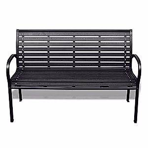 EVERSTRO Patio Bench 49.2" Steel and WPC Black,3Seater Patio Bench: WeatherResistant Outdoor Seating for Parks and Gardens Garden Furniture, Outdoor Seating