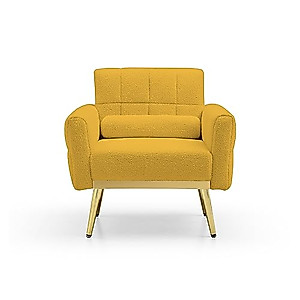 Penifun Teddy Accent Modern Side Gold Legs & Waist Pillow, Single Sofa Couch Armchair Reading Chairs for Living Waiting Room Bedroom Yellow