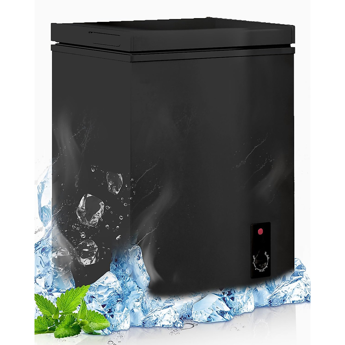 Muhub 3.5 Cu Ft Chest Freezer, Compact Freezer with 7 Level Adjustable Temperature,Top Open Door Freezer with Removable Storage Basket,Energy Saving Deep Freezer, Black