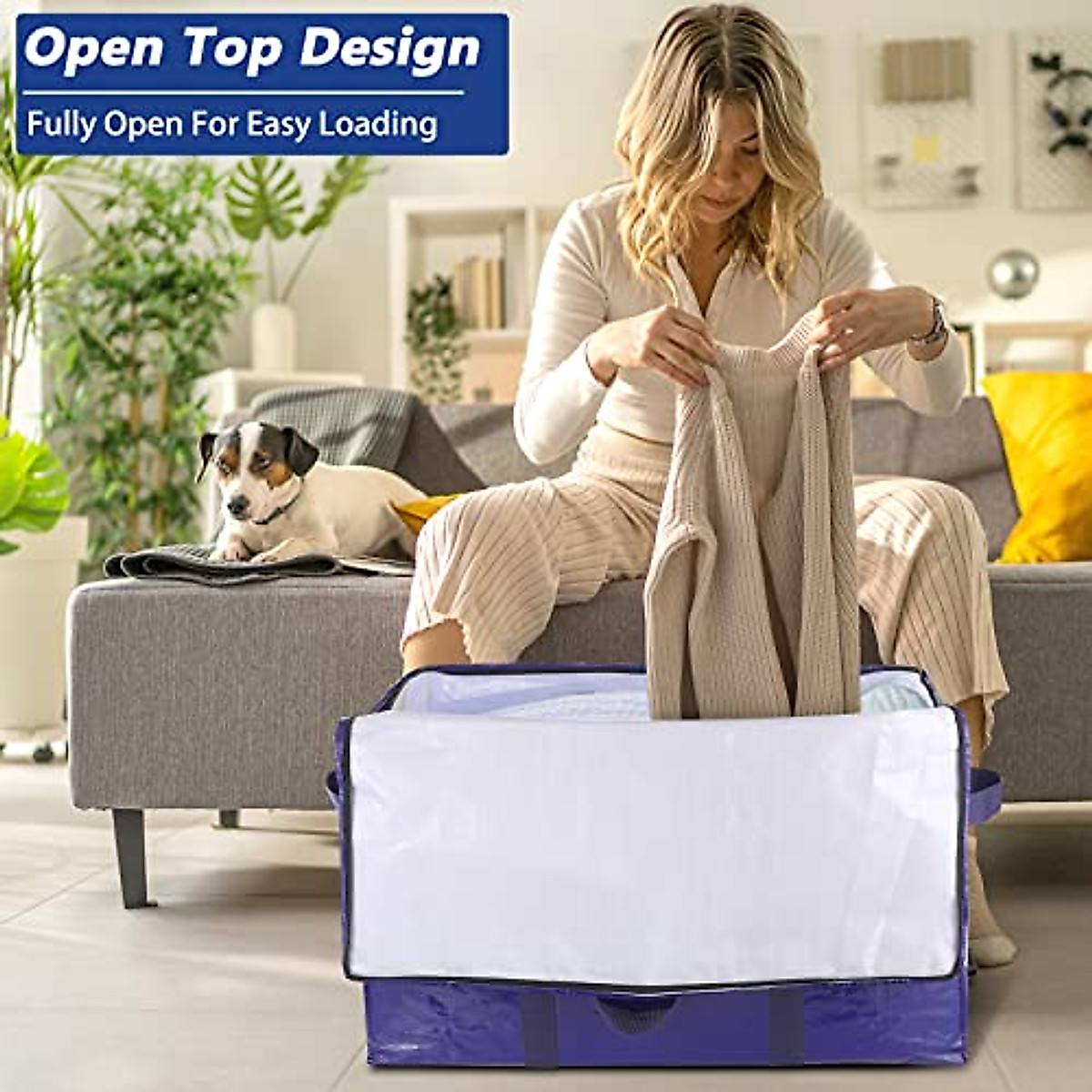 Uhogo Moving Bags Heavy Duty - 6 Pack Extra Large 110L Storage Bags with Strong Handles and Zippers - Durable, Waterproof and Space-Saving Alternative to Moving Boxes (Blue)