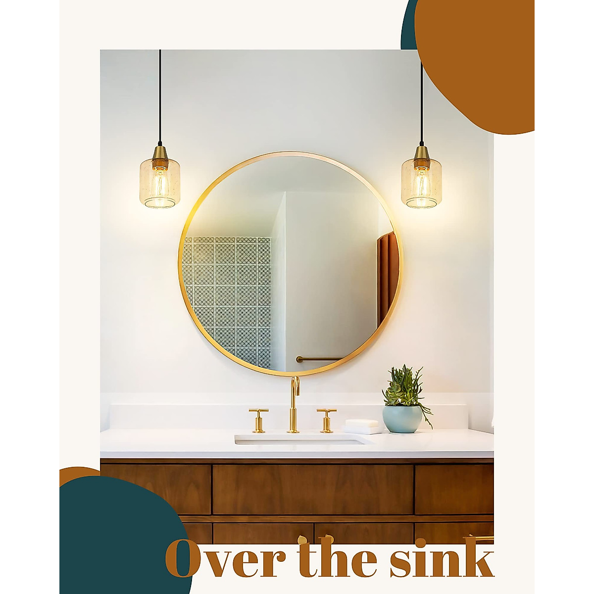 FOITTON Gold Pendant Light Fixtures, 1-Light Hanging Light Fixtures with Seeded Glass Shade, Adjustable Height, Modern Pendant Lighting for Kitchen Island Dining Room